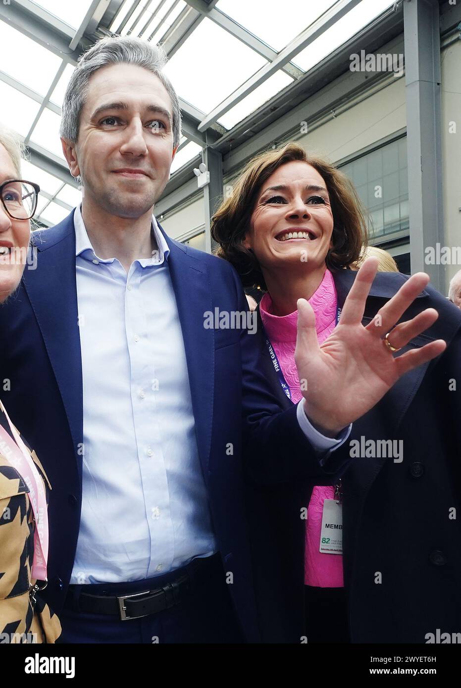 Fine Gael leader Simon Harris with former TD Kate O'Connell (right) as ...