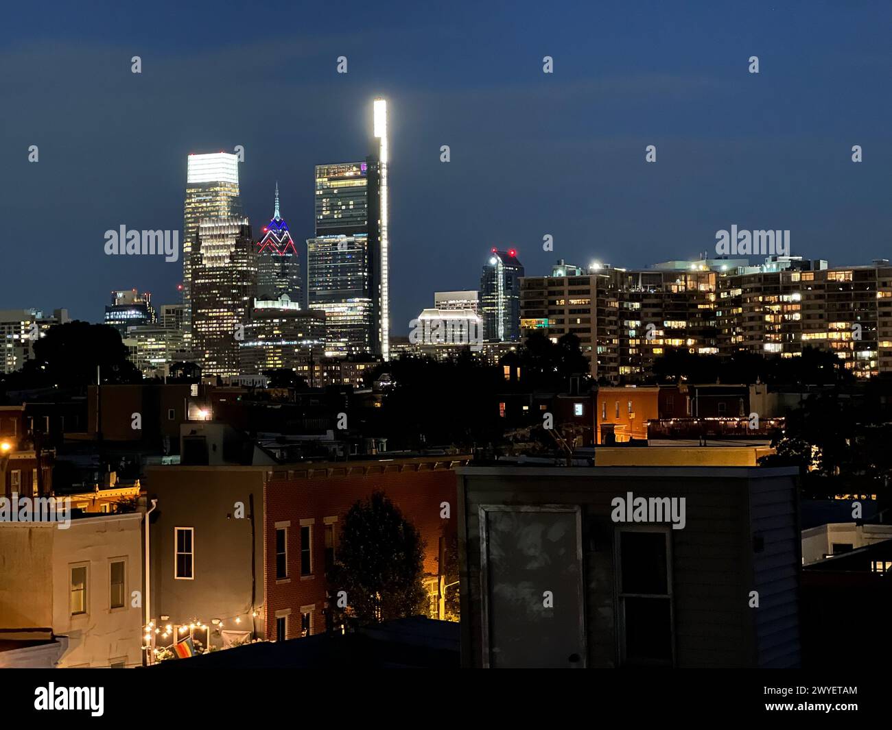 The Philadelphia skyline glows after dark, as seen from the city's ...