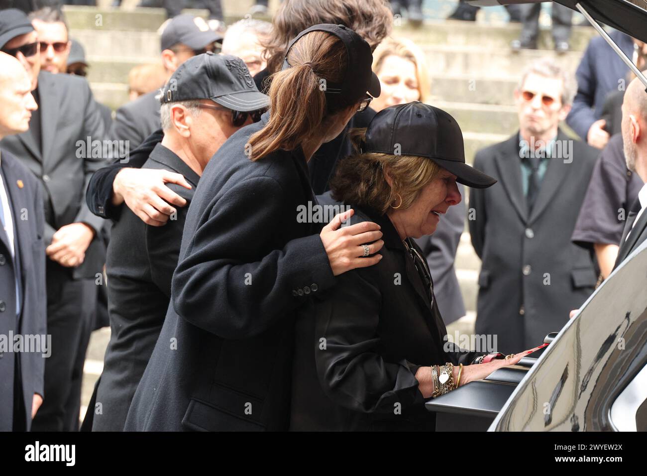 Maiwenn and Michele Marchand arriving to the funeral ceremony for ...