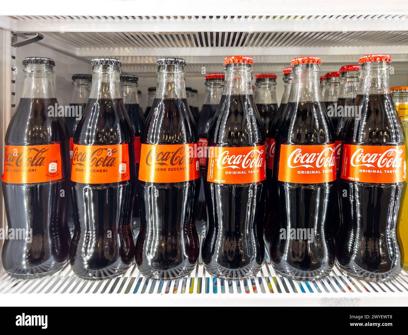 Italy - April 04, 2024: Original taste and sugar-free Coca cola in ...