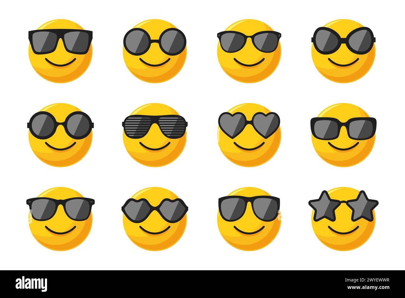 Smiling Round Yellow Face with Sunglasses. Funny Yellow Sphere ...