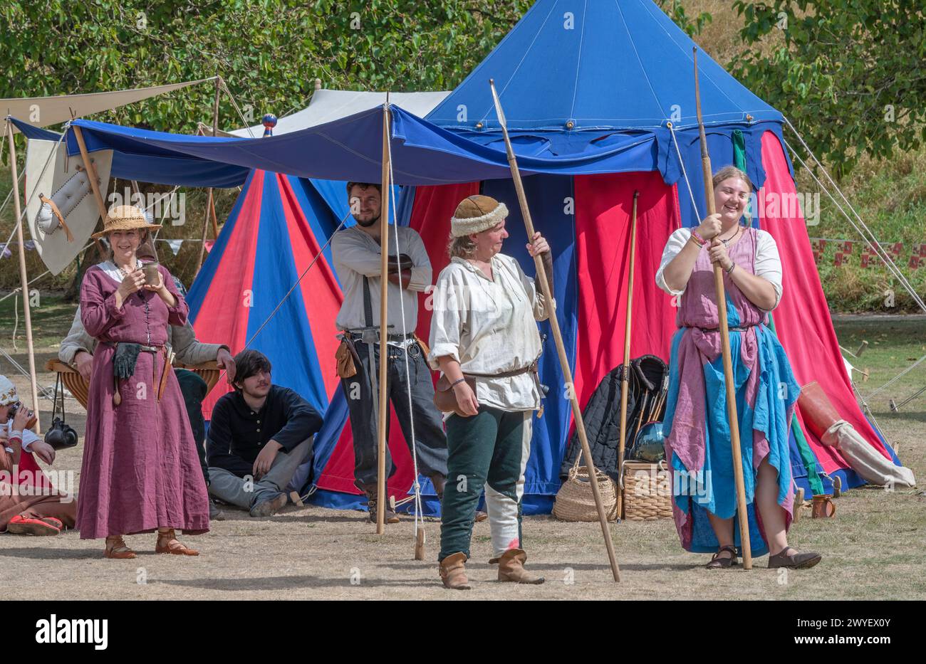 Enactors from the Bowlore troupe in medieval period costume at their ...