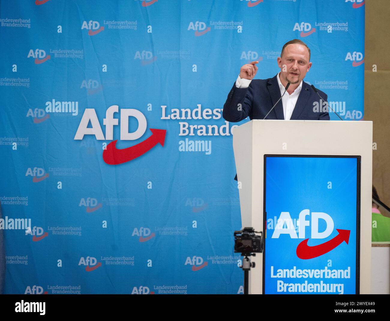 06 April 2024, Brandenburg, Jüterbog: Felix Teichner, candidate for the ...