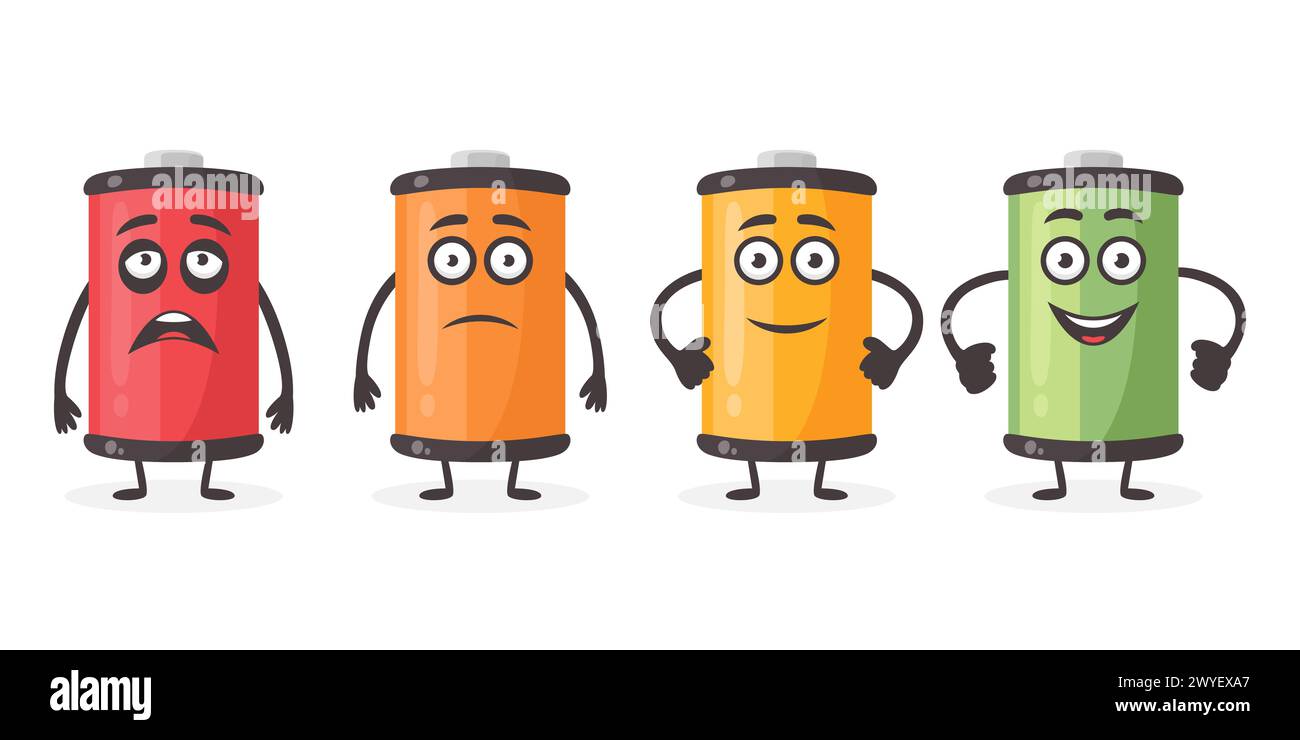 Low Battery and Full Battery Character Set. Funny Battery Characters ...