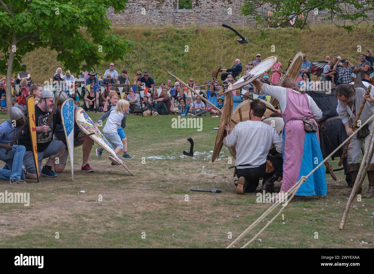 Enactors from the Bowlore troupe in medieval period costume at their ...