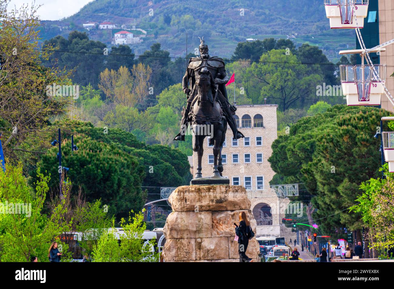 Monument of Albanian national hero Skanderbeg at Skanderbeg Square ...