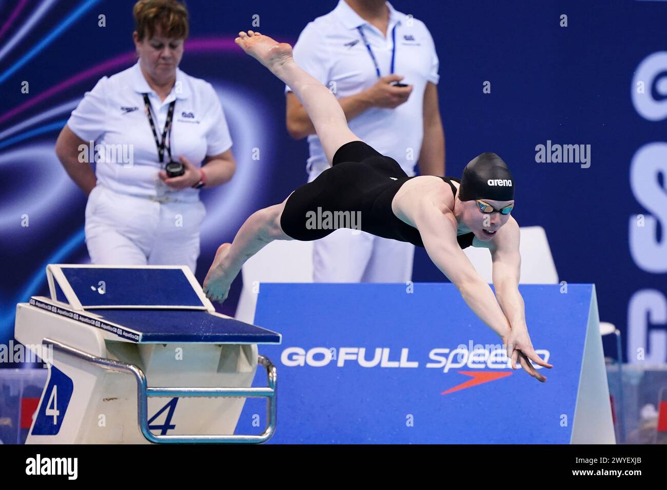 Laura Stephens in action during the Women's 100m Butterfly Heats on day ...
