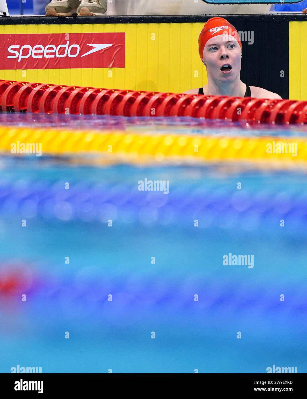 Laura Stephens in action during the Women's 100m Butterfly Heats on day ...