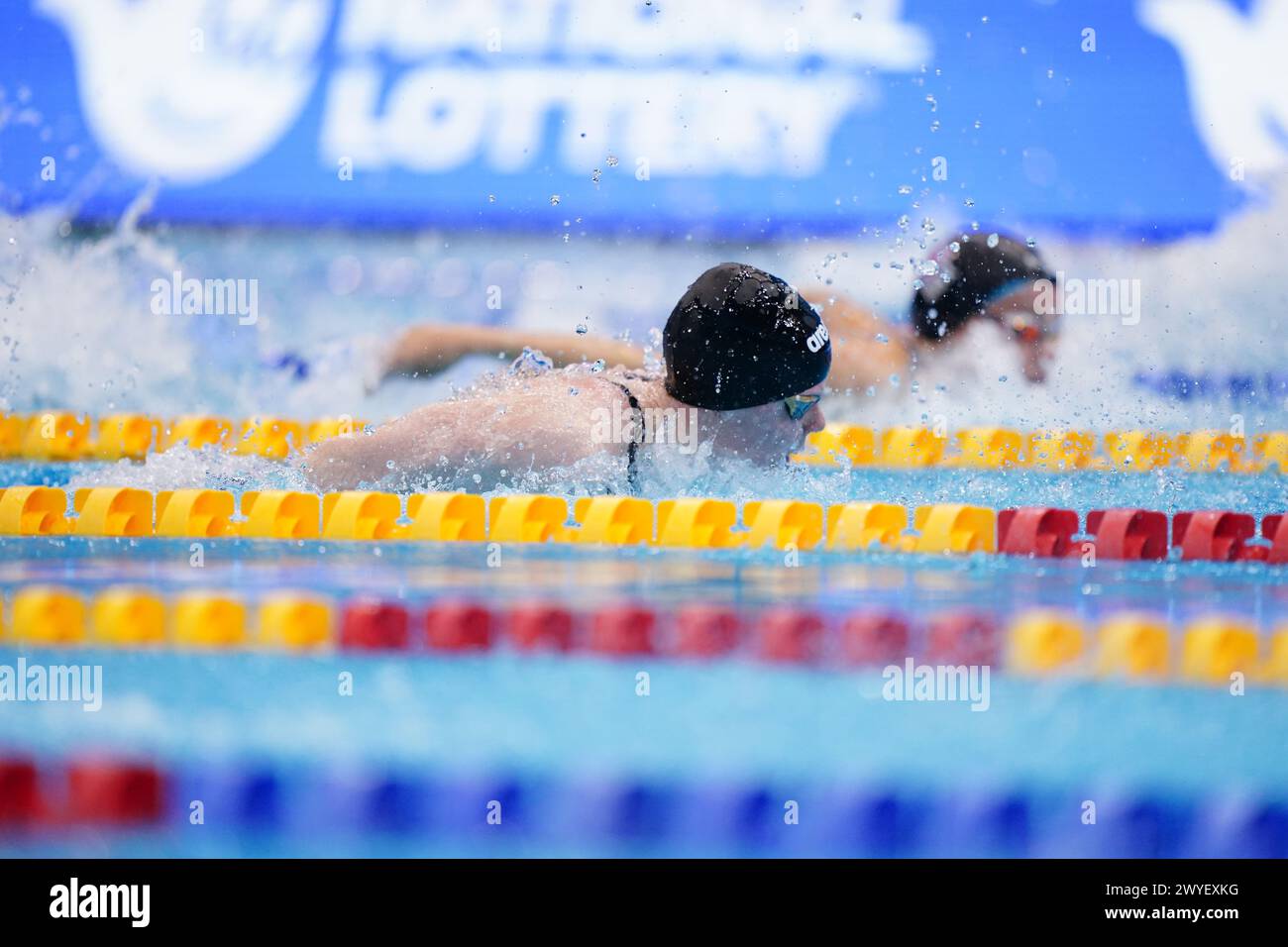 Laura Stephens in action during the Women's 100m Butterfly Heats on day ...