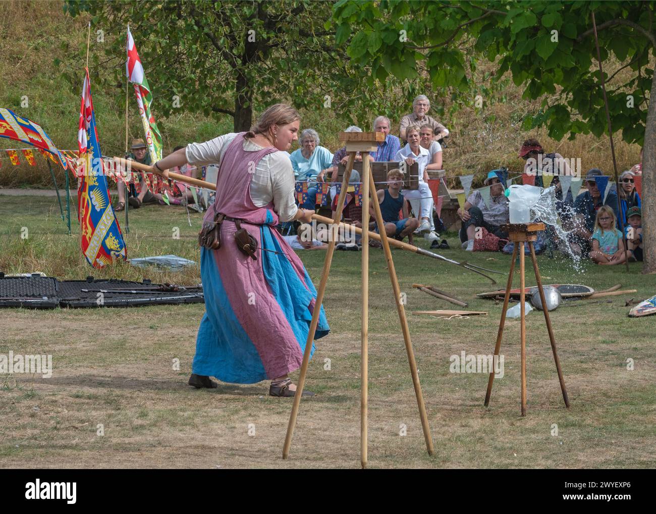 Enactors from the Bowlore troupe in medieval period costume at their ...