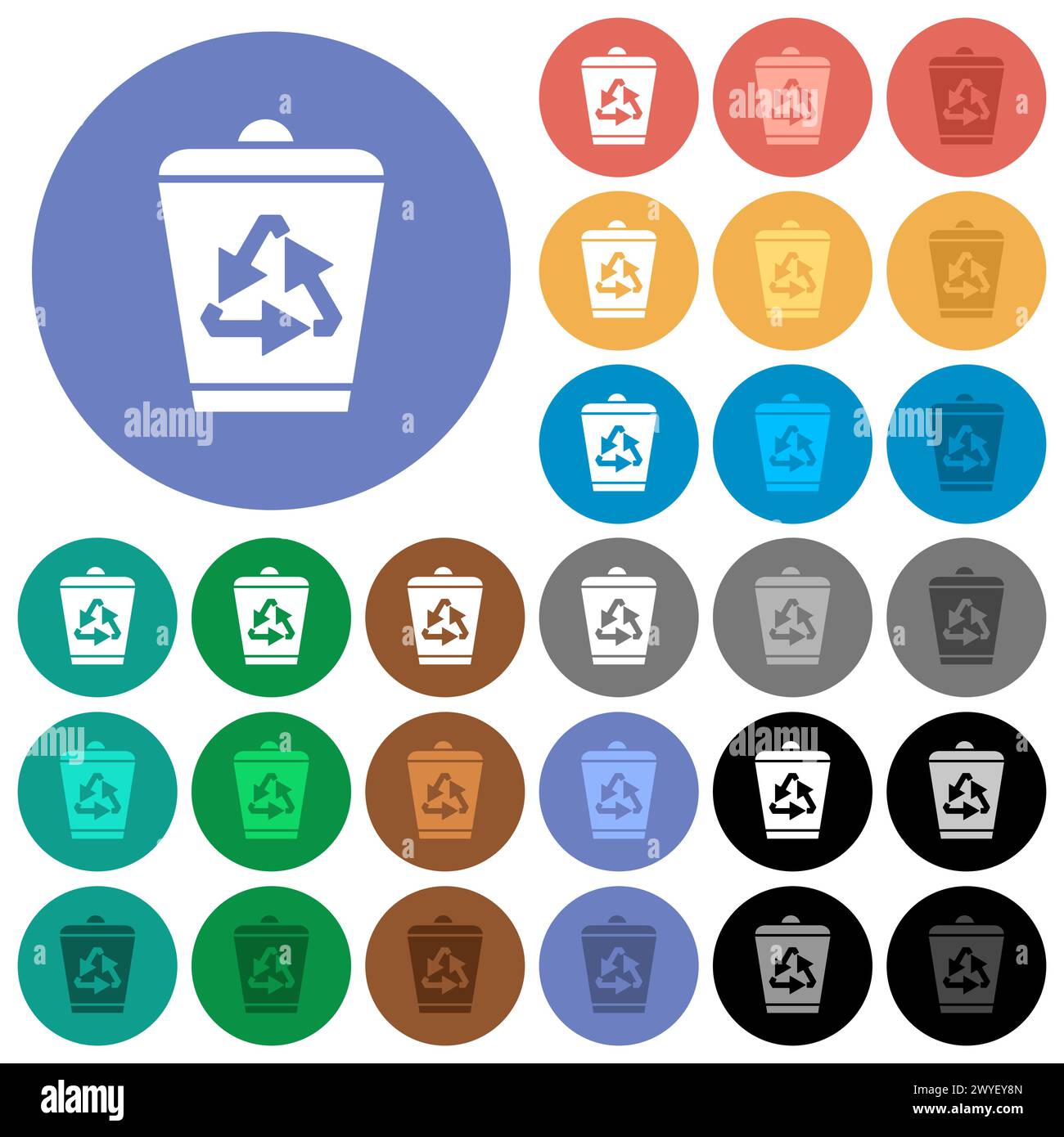 Recycle bin multi colored flat icons on round backgrounds. Included ...