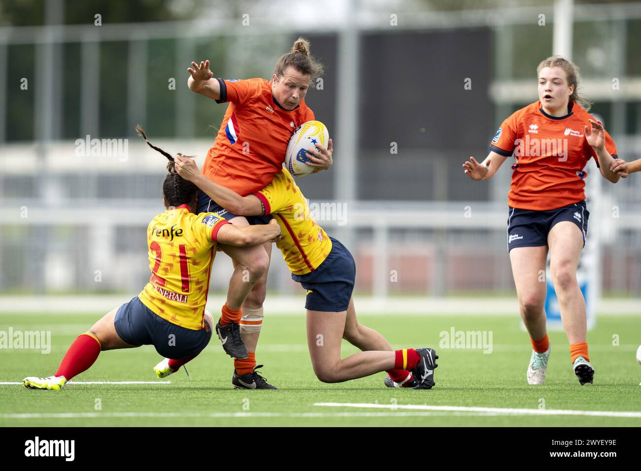 AMSTERDAM - Rugby star Pien Selbeck of the Dutch team in action against ...