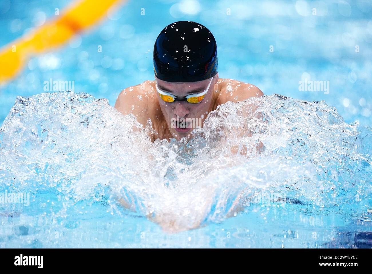 James Wilby in action during the Men's 200m Breaststroke Heats on day ...