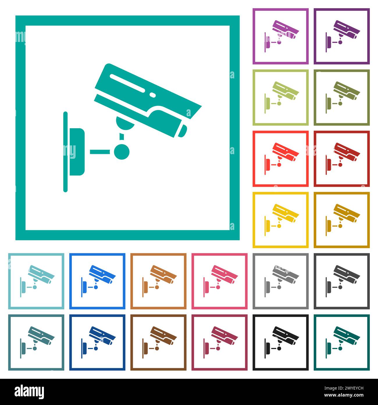 Security camera flat color icons with quadrant frames on white ...