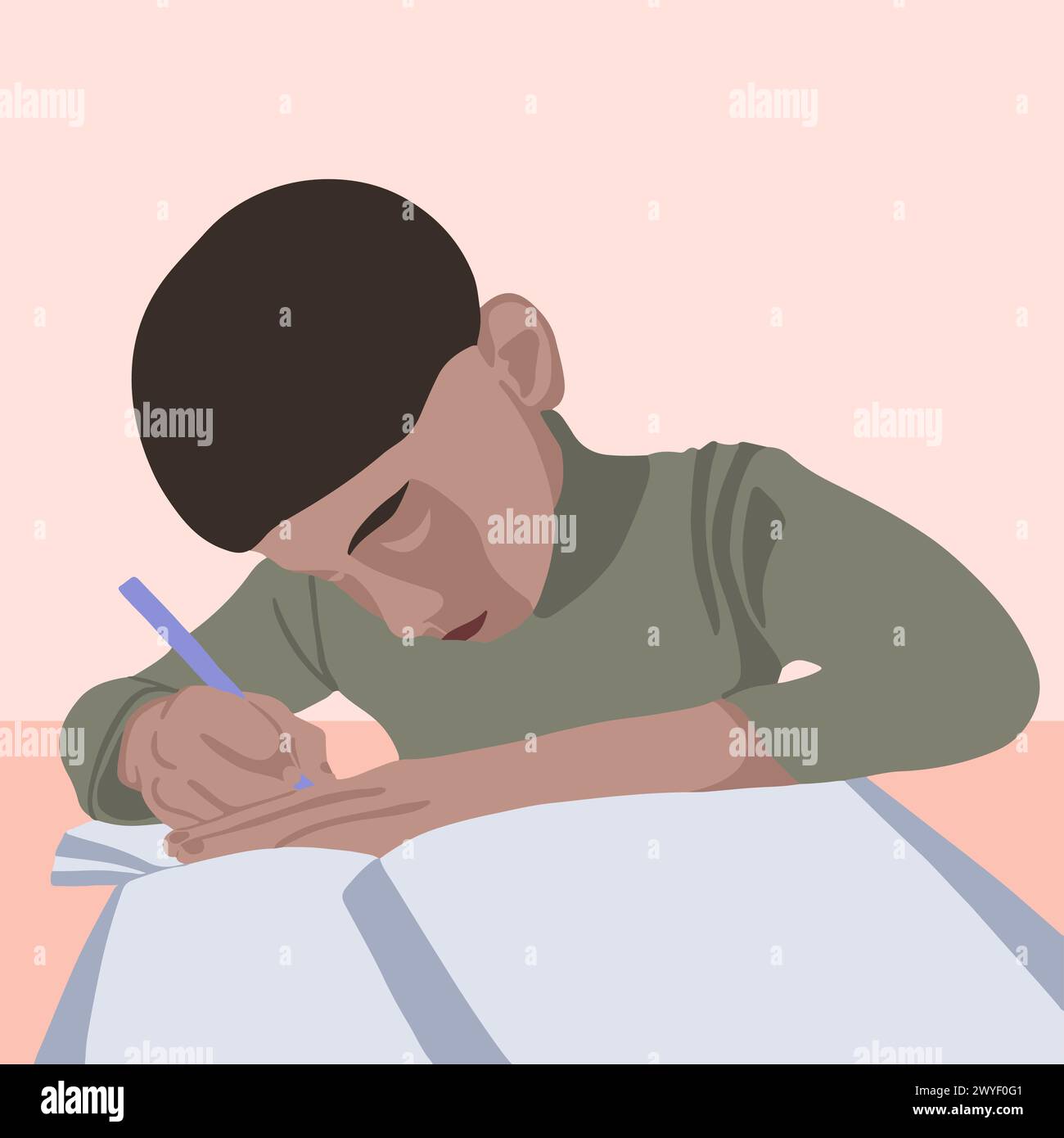 Vector illustration of a boy doing homework Stock Vector Image & Art ...