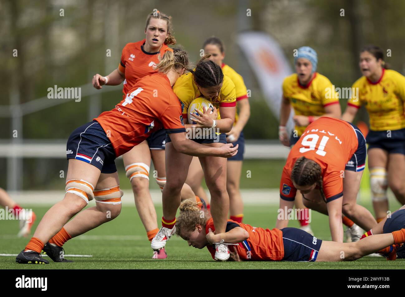 AMSTERDAM - Rugby star Inger Jongerius (l) of the Dutch team in action ...