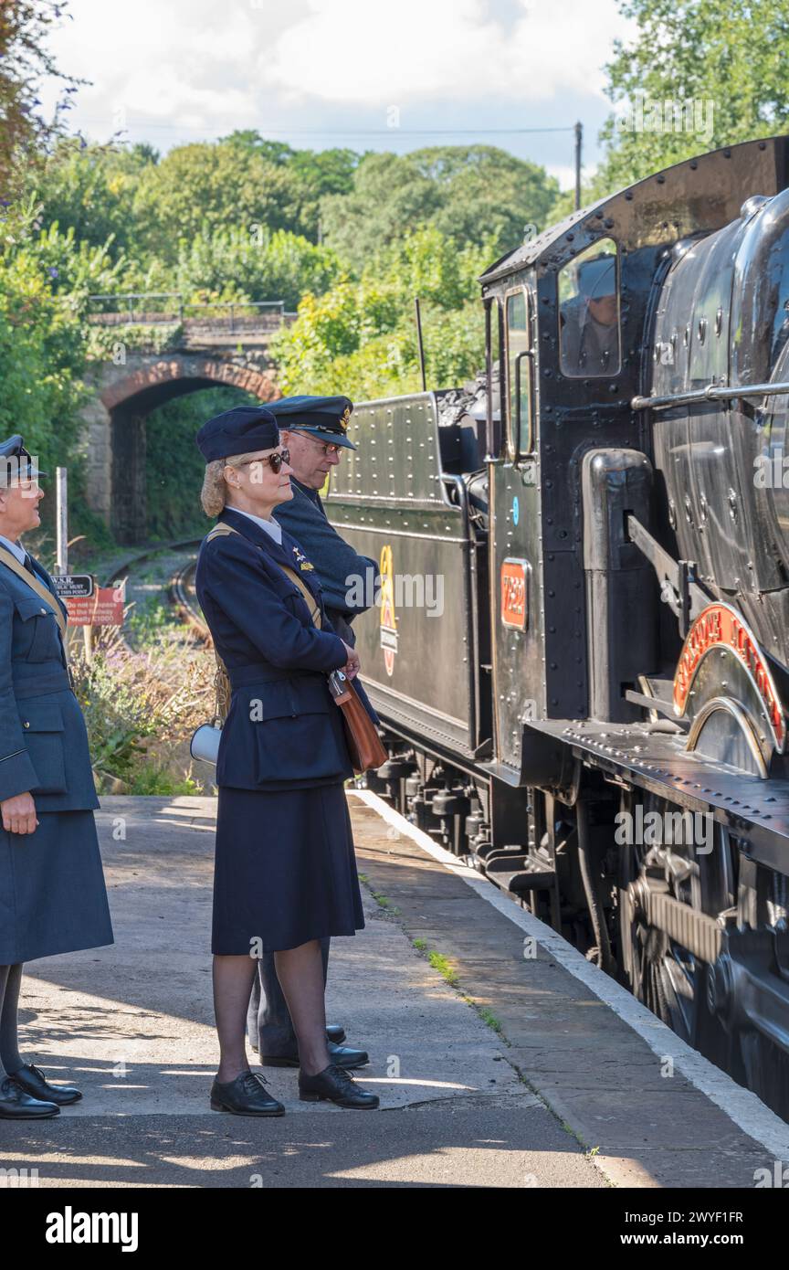 Enactors at Watchet Station, Watchet, Somerset, England, UK, during the ...