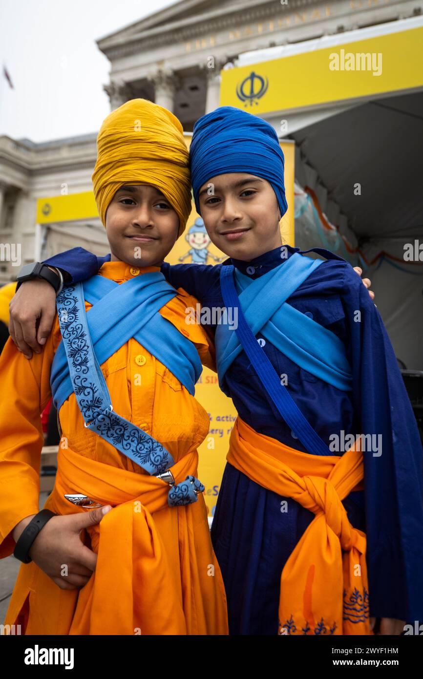 London, UK. 6 April 2024. Hazoor (aged 7) and Karam (aged 8) in ...