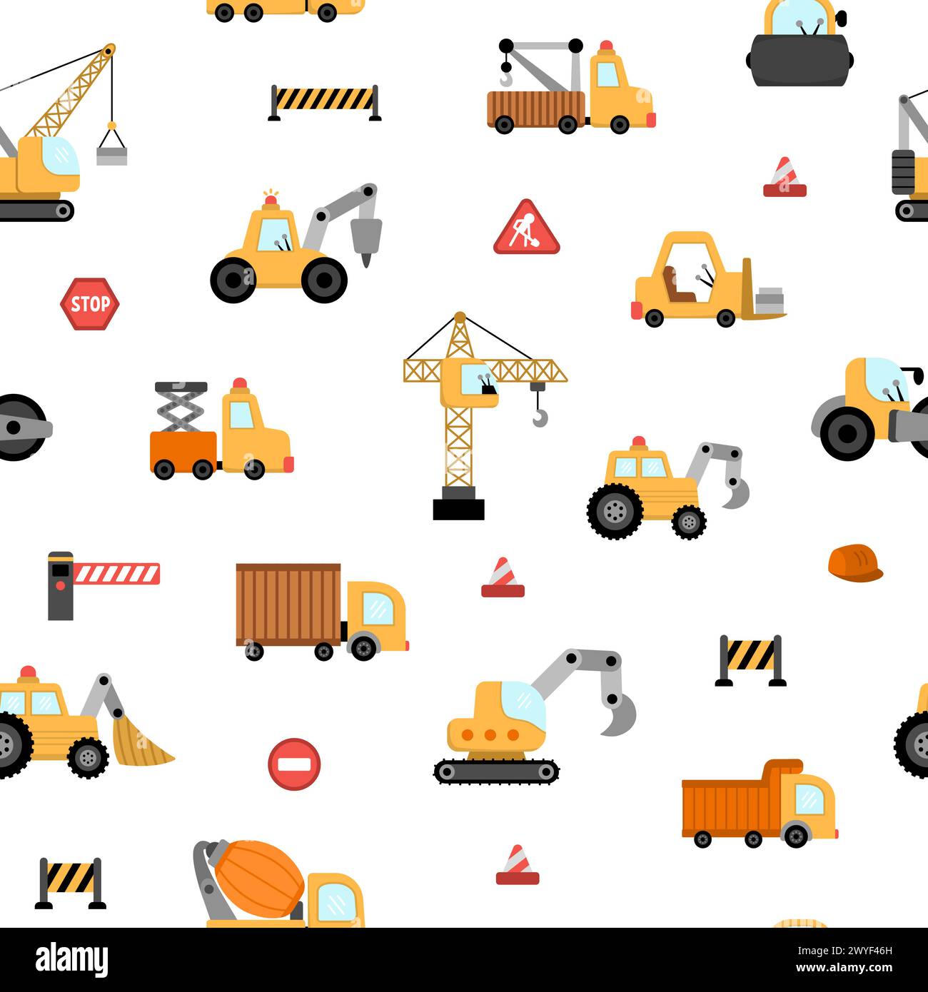Vector special transport seamless pattern. Construction site, road work ...
