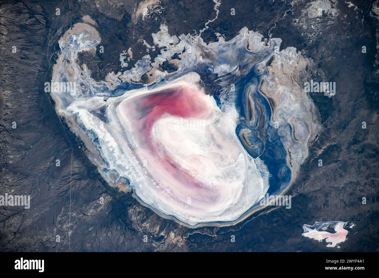 Land structure with pink colors in Argentina. Digital enhancement of an ...