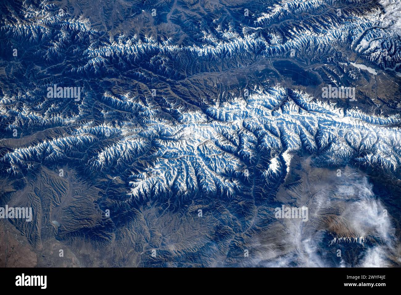 Land features in Gansu Province, China. Digital enhancement of an image ...