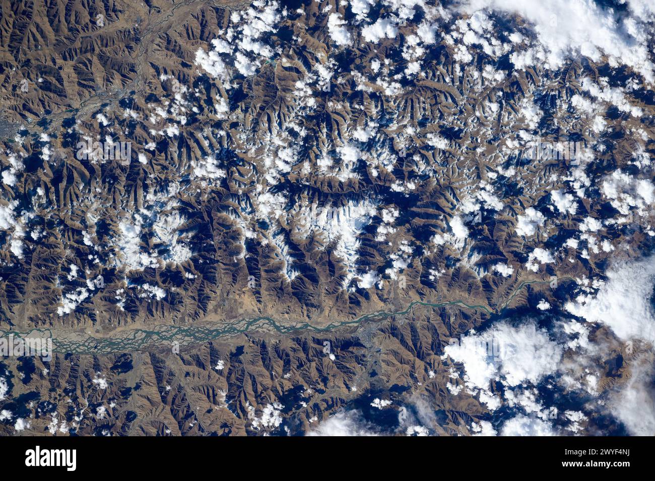 Land features in Tibet, China. Digital enhancement of an image ...