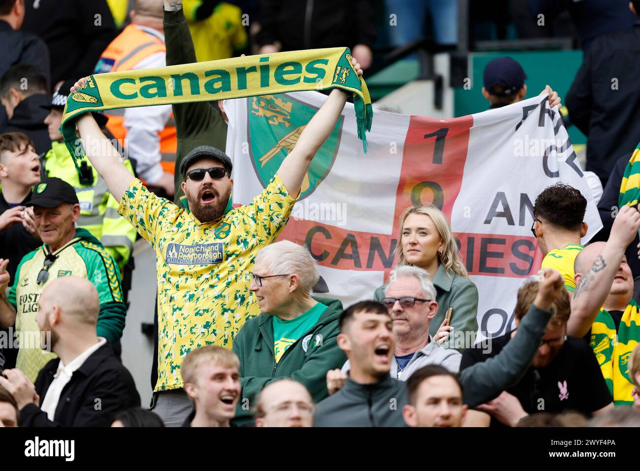 Norwich City fans show their support in the stands during the Sky Bet ...