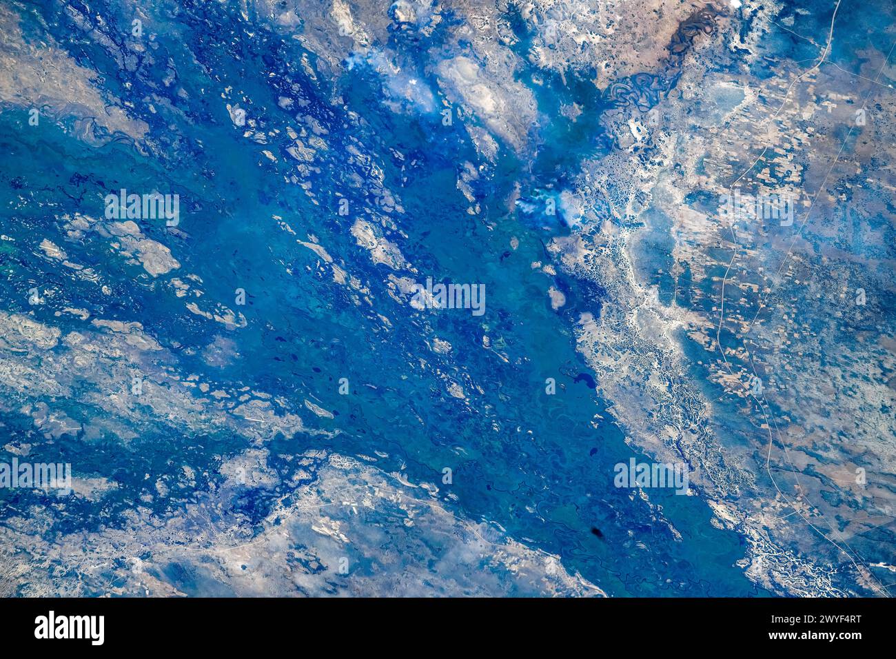 Land features in Botswana or Namibia. Digital enhancement of an image ...
