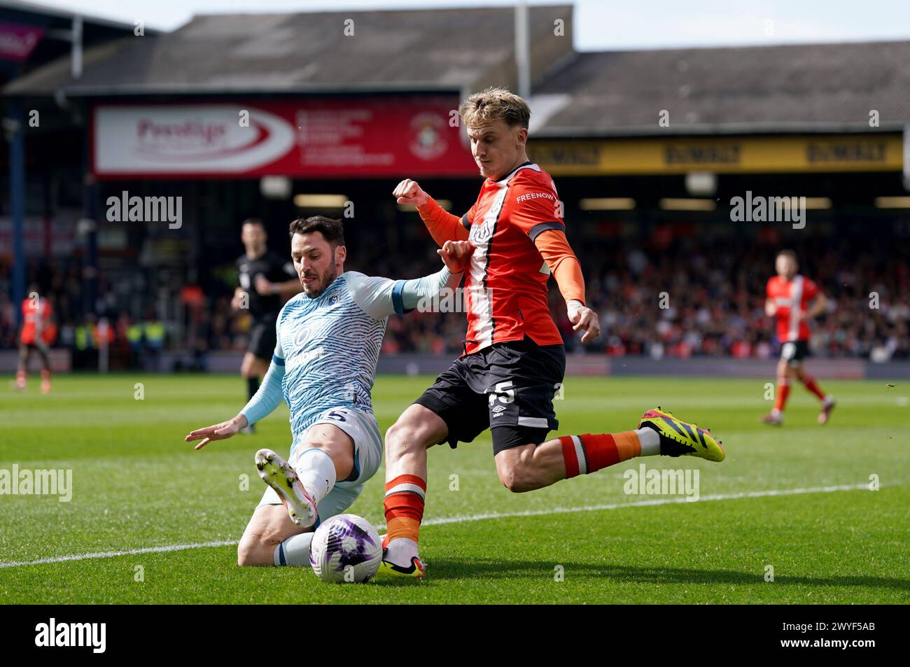 Bournemouth's Adam Smith (left) and Luton Town's Alfie Doughty battle ...
