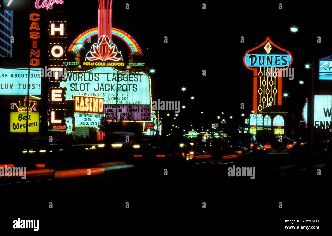 LAS VEGAS, USA ON JUNE 1978. Night view of the City, Hotels, commercial ...