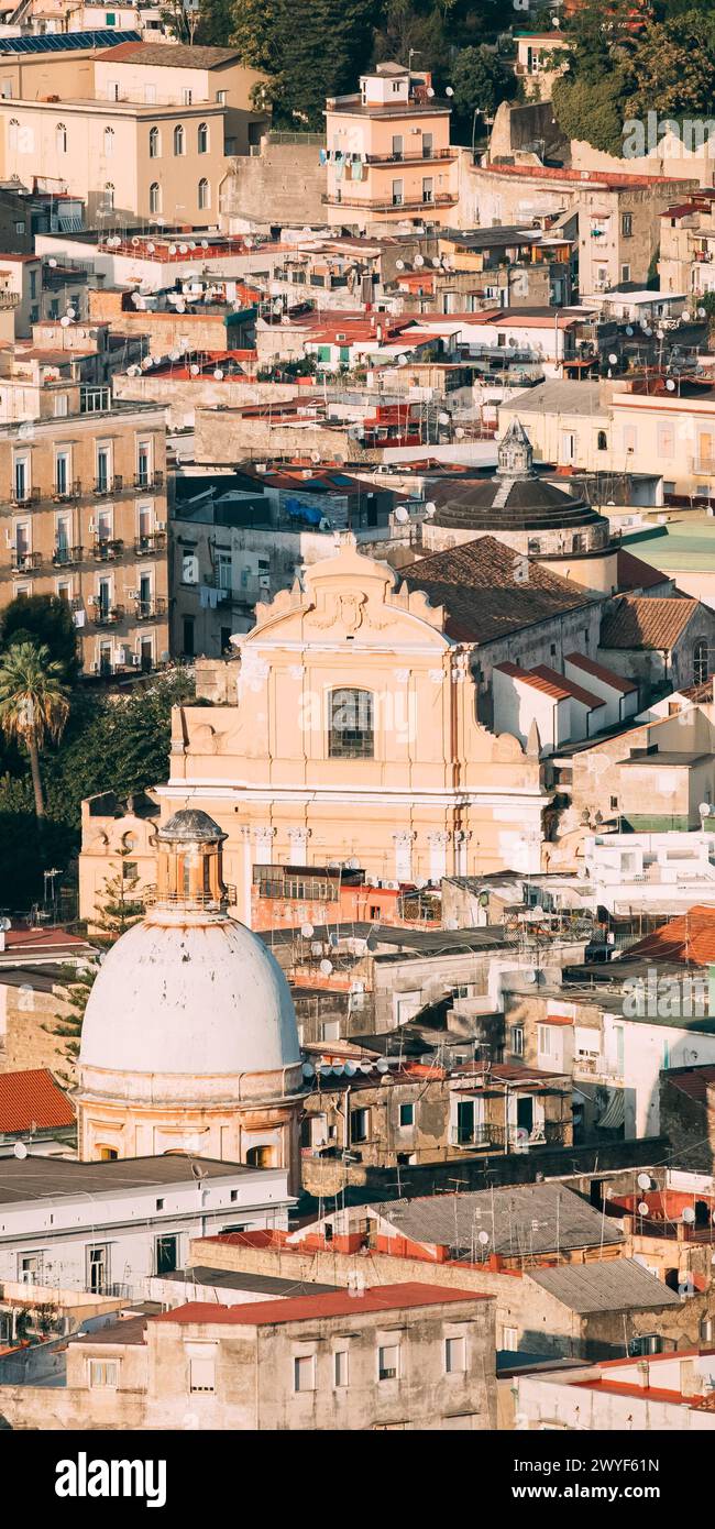 Naples, Italy. Top View Cityscape Skyline With Famous Landmarks In ...