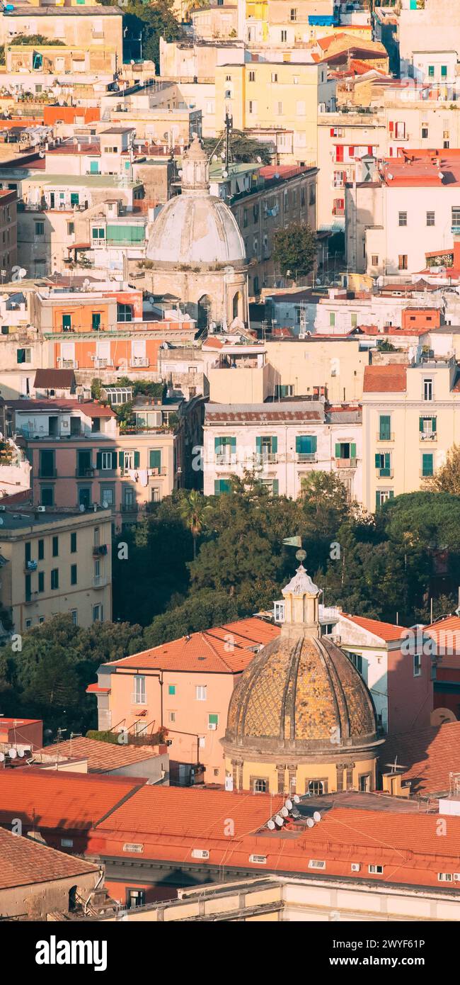 Naples, Italy. Top View Cityscape Skyline With Famous Landmarks In ...