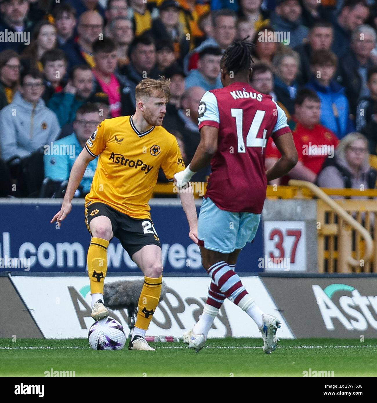 Wolverhampton, UK. 06th Apr, 2024. Wolves' Tommy Doyle on the ball ...