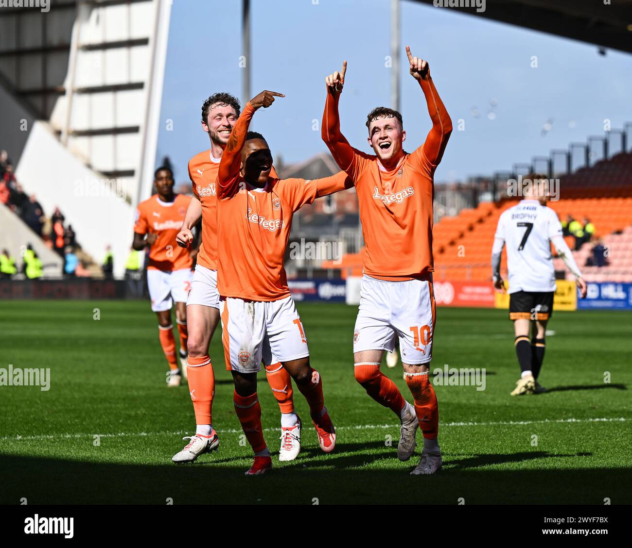 Sonny Carey of Blackpool celebrates his goal to make it 1-0 during the ...