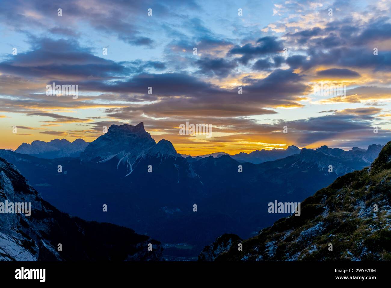 Dolomites mountains rocky peaks scenic landscape. Alpine summits in the ...