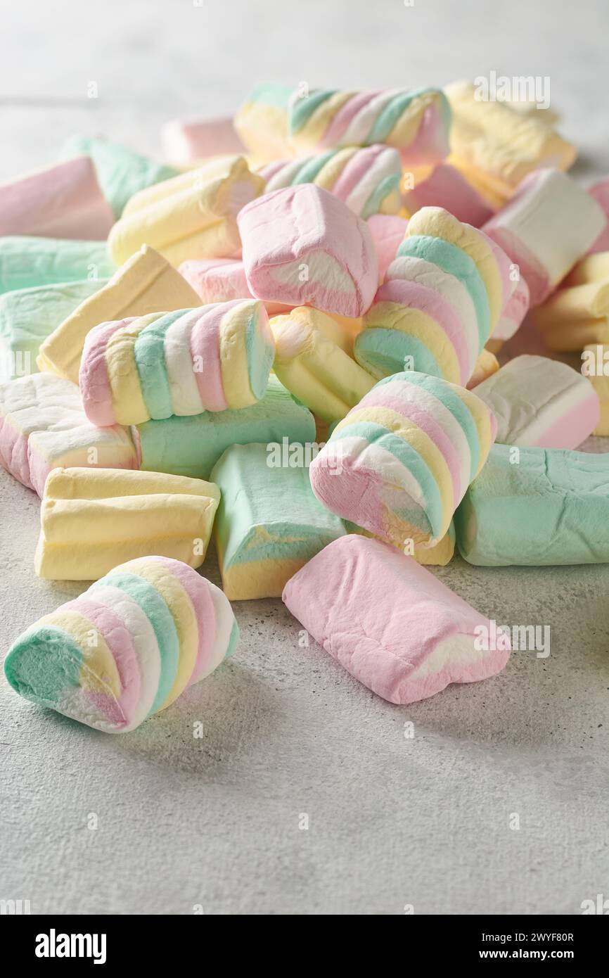 marshmallows close-up, colorful fluffy soft sugar confectionery ...