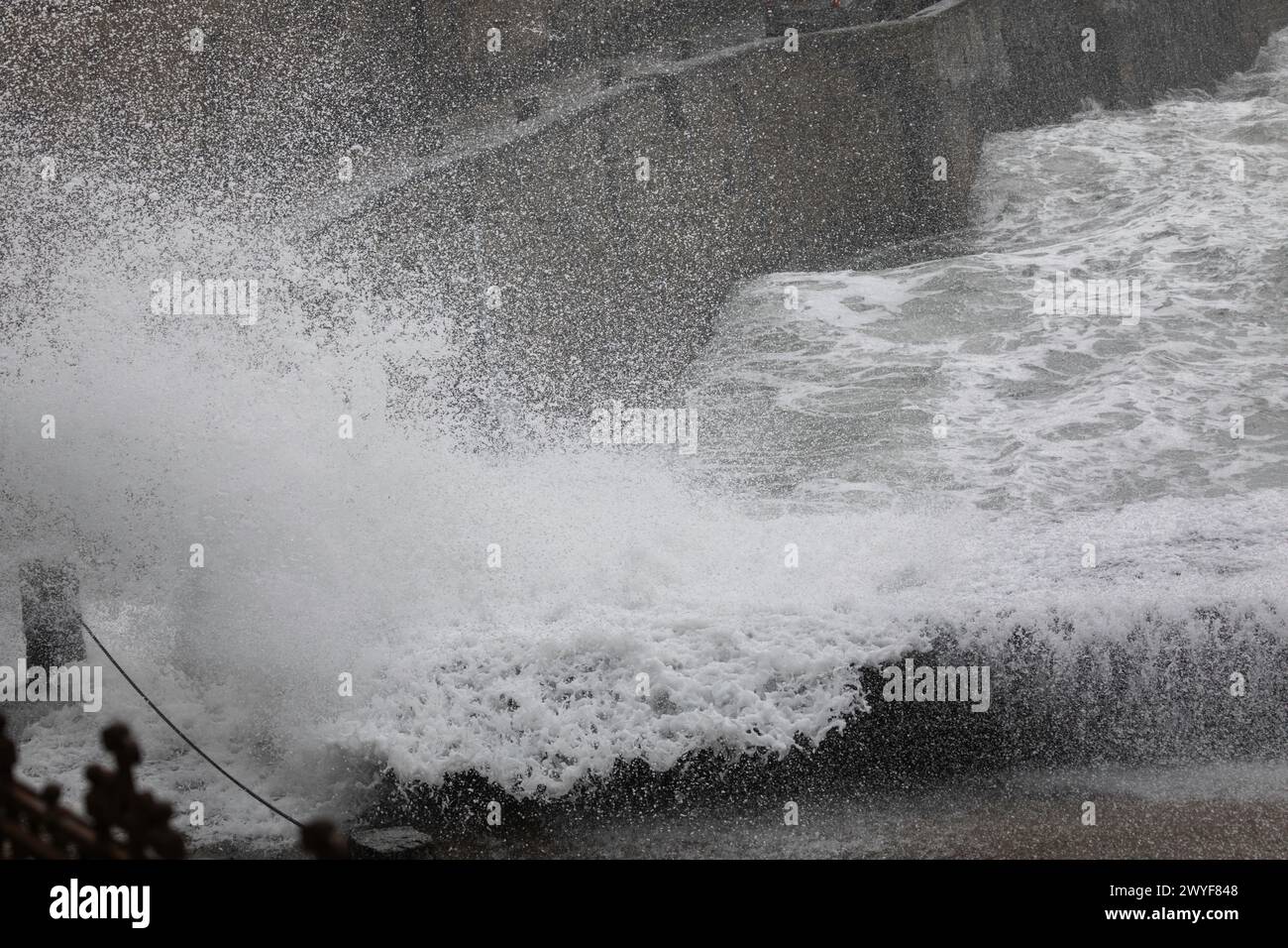 Porthleven,Cornwall,6th April 2024,Storm Kathleen hit which is crossing ...