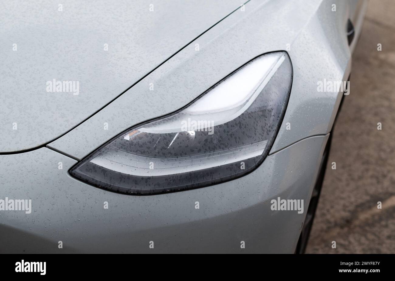 Kyiv, Ukraine. April 6, 2024. Headlight. LED headlamp of a modern gray ...