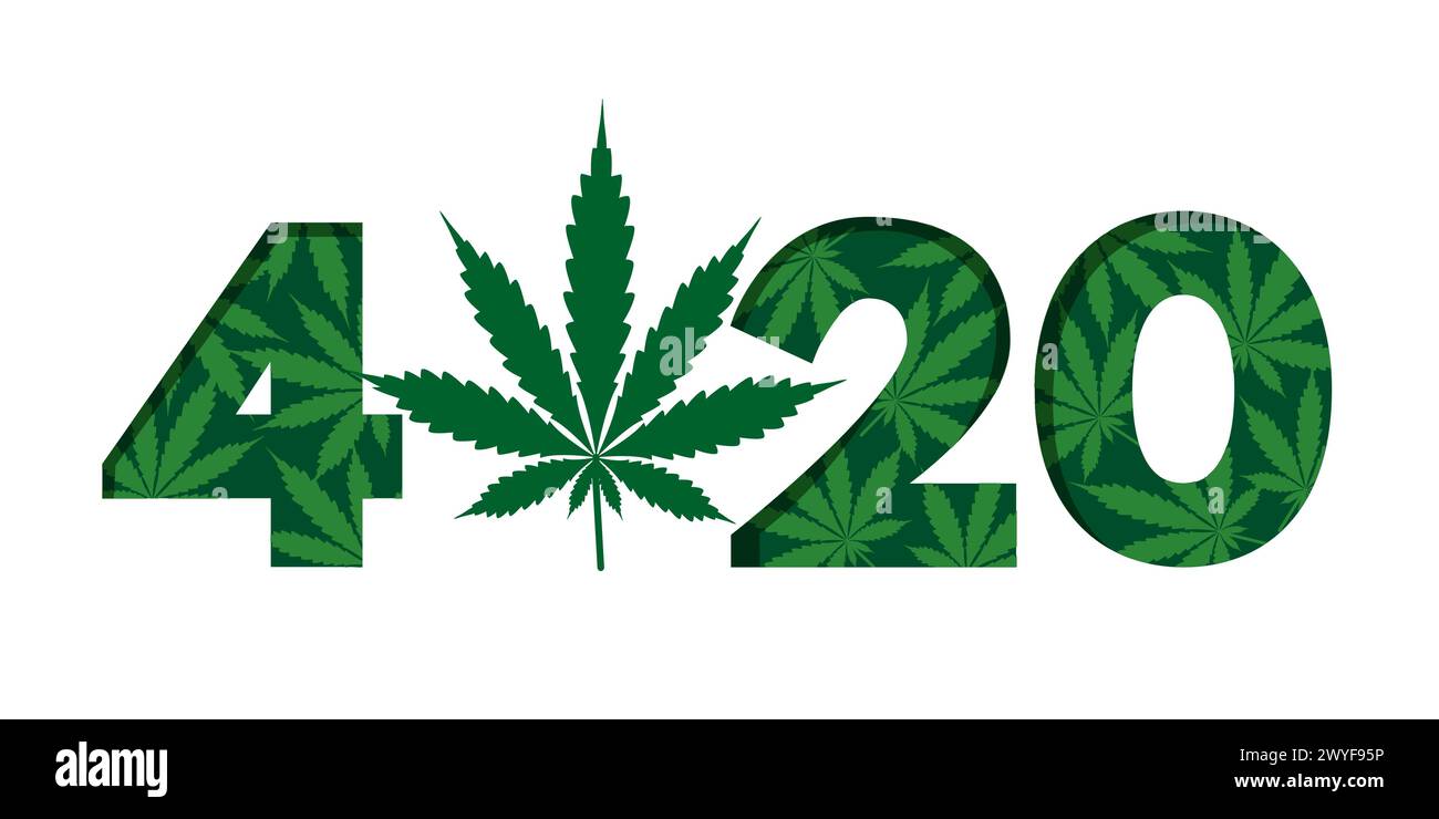 420 Weed Day International Holiday greeting card, banner, poster. Four twenty numbers made from ...