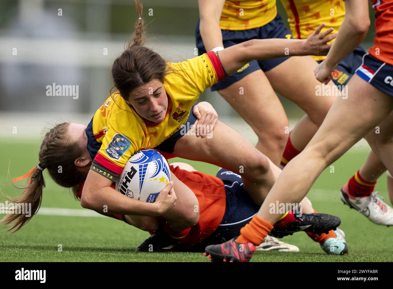 AMSTERDAM - Rugby star Sydney de Weijer of the Dutch team in action ...