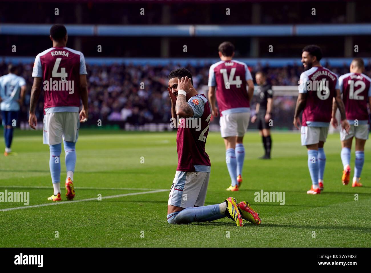 Aston Villa's Morgan Rogers celebrates scoring their side's second goal ...