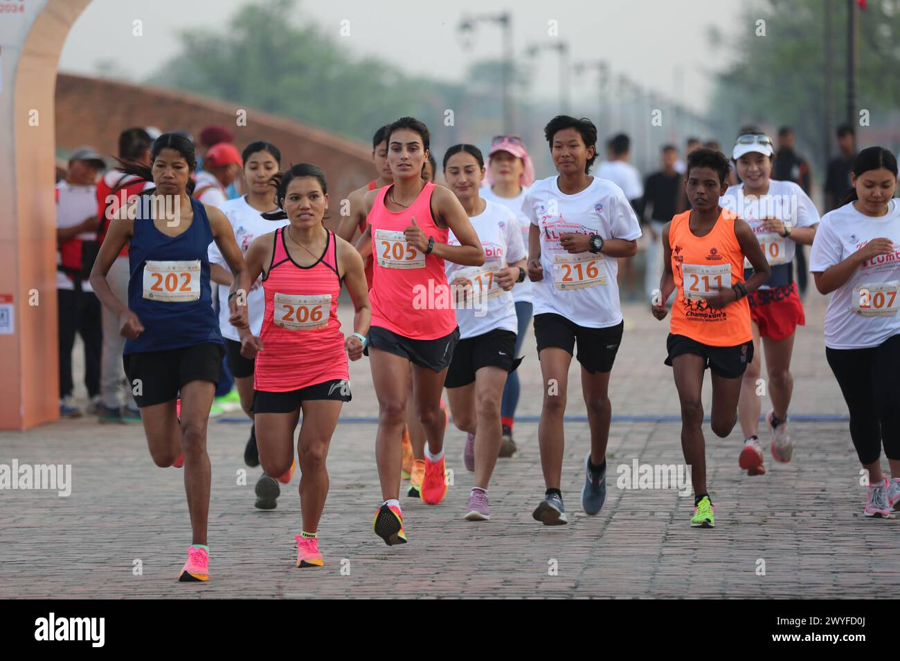 Lumbini, Nepal. 6th Apr, 2024. Runners participate in "Run For World ...