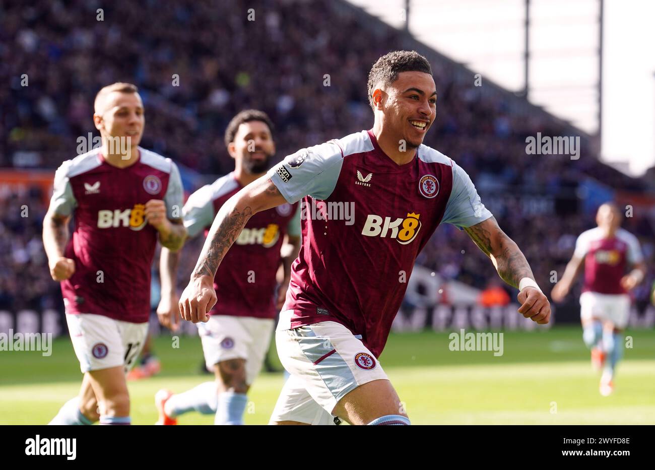 Aston Villa's Morgan Rogers celebrates scoring their side's second goal ...