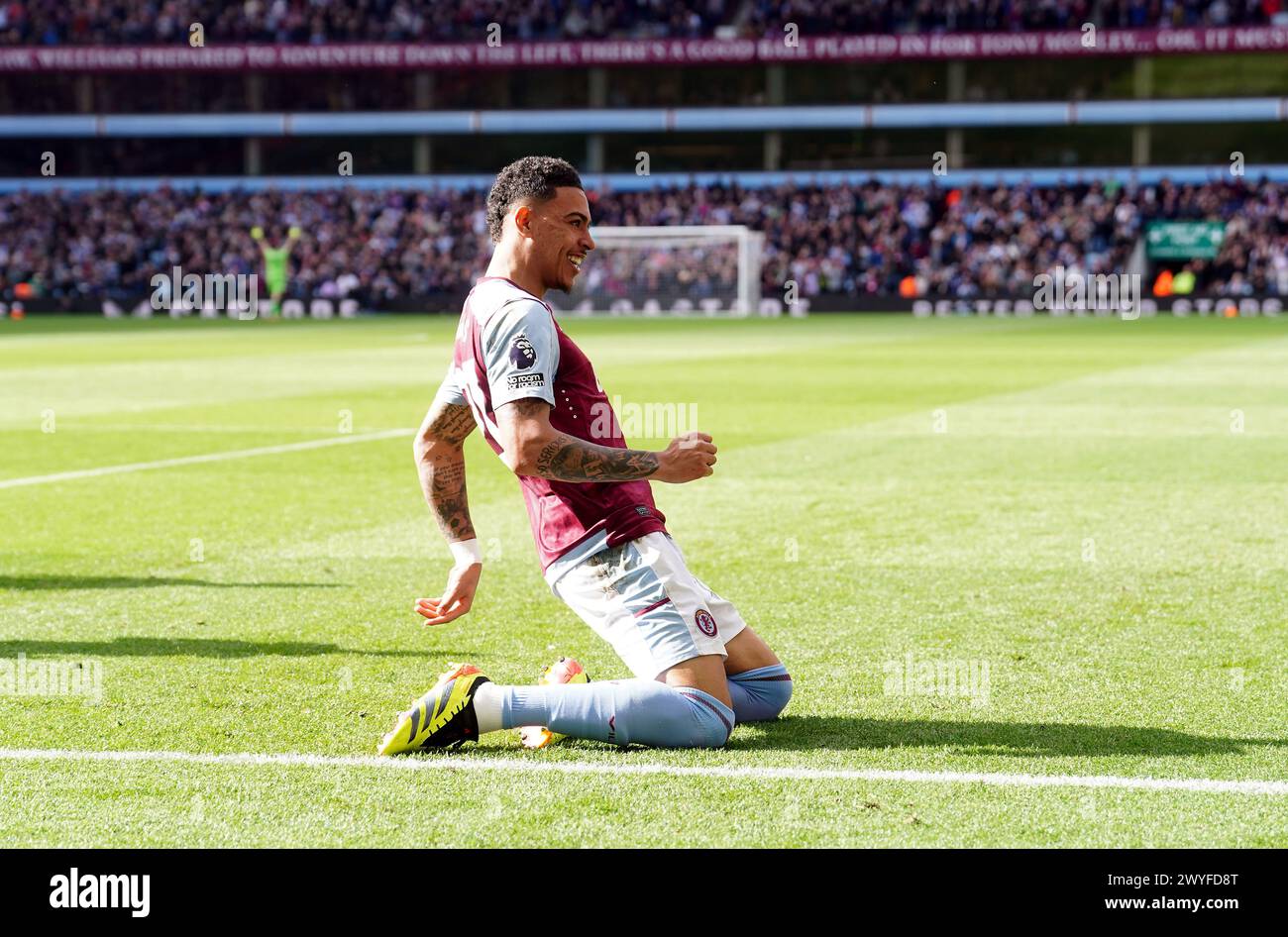 Aston Villa's Morgan Rogers celebrates scoring their side's second goal ...