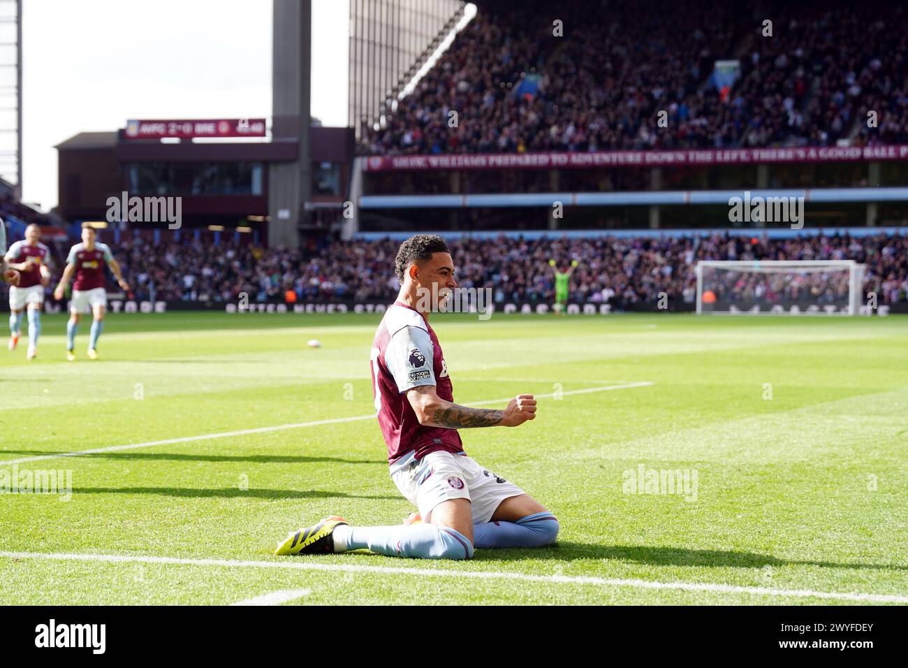 Aston Villa's Morgan Rogers celebrates scoring their side's second goal ...
