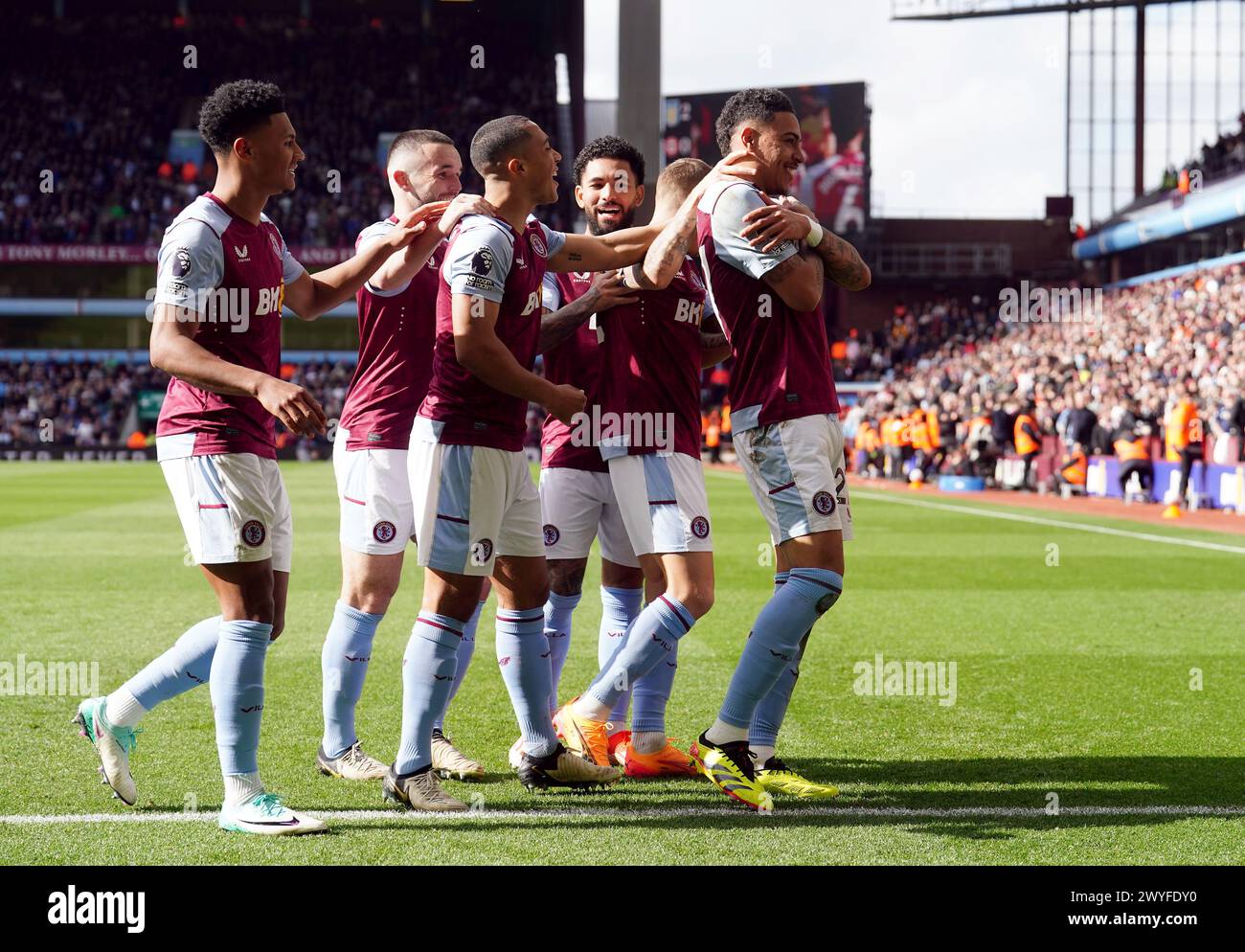 Aston Villa's Morgan Rogers celebrates scoring their side's second goal ...