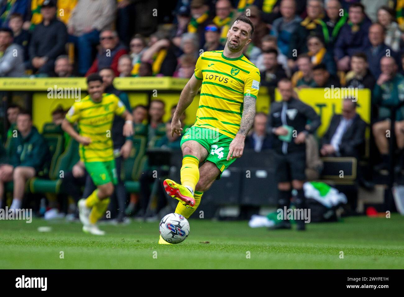 Shane Duffy of Norwich City on the ball during the Sky Bet Championship ...