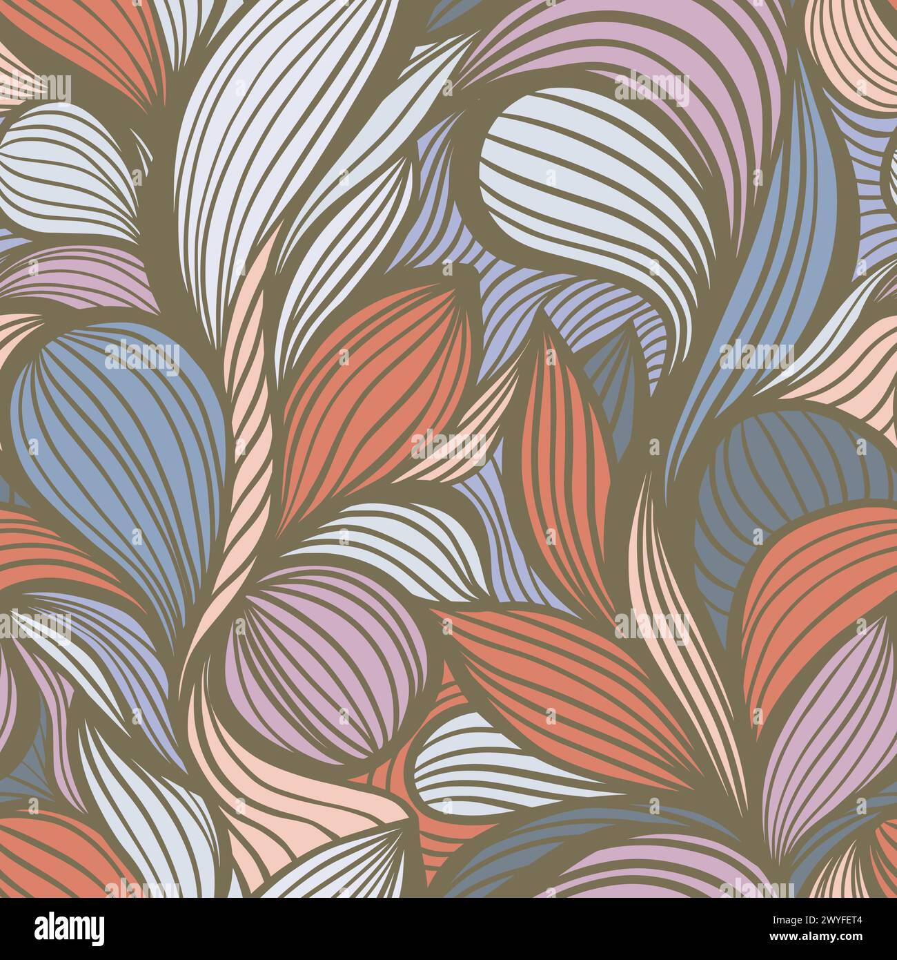 Brown Red Colorful Line Art Wavy Lines Vector Seamless Pattern for ...