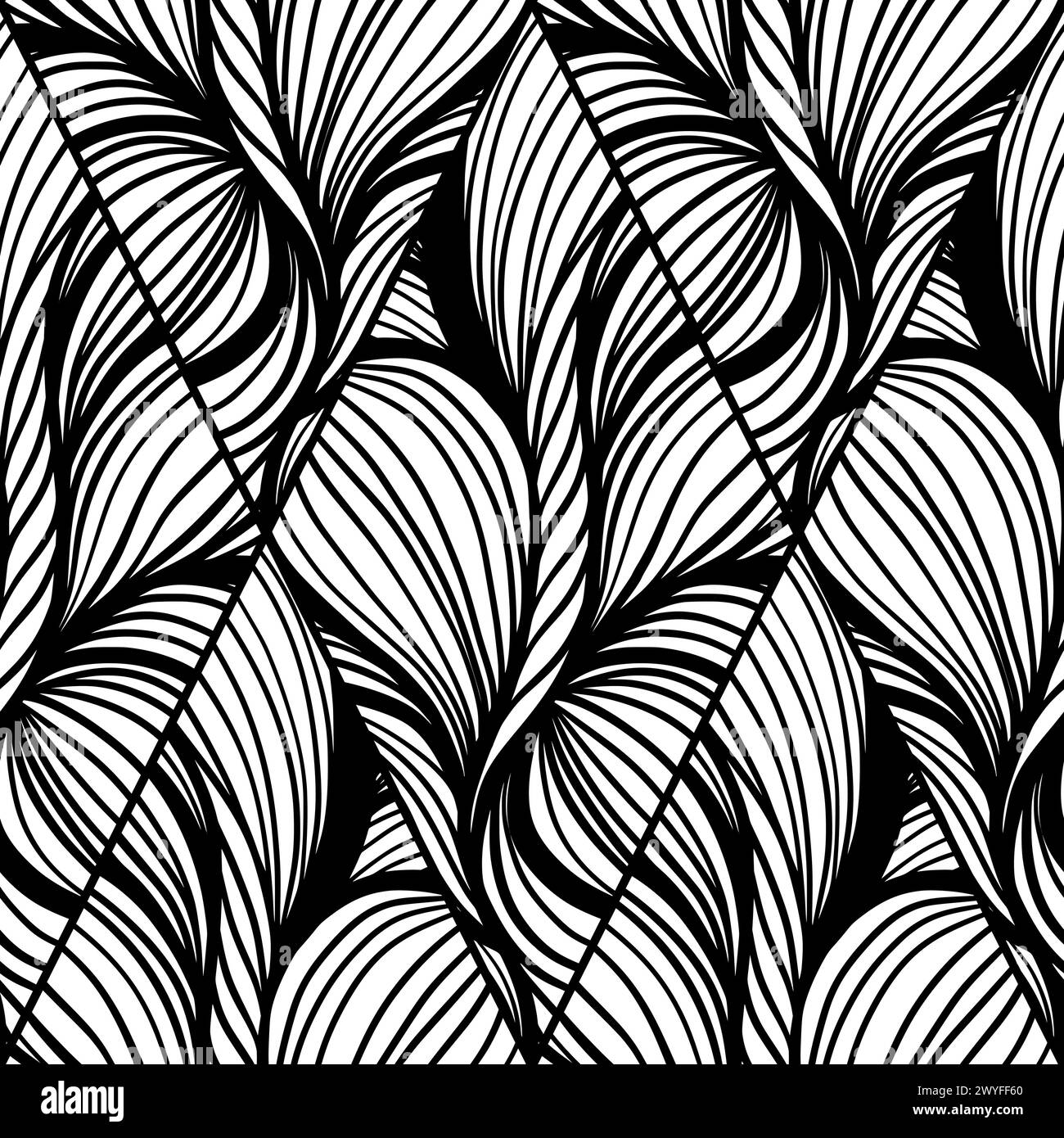 Black Line Art Wavy Lines Vector Seamless Pattern for Textile Stock ...