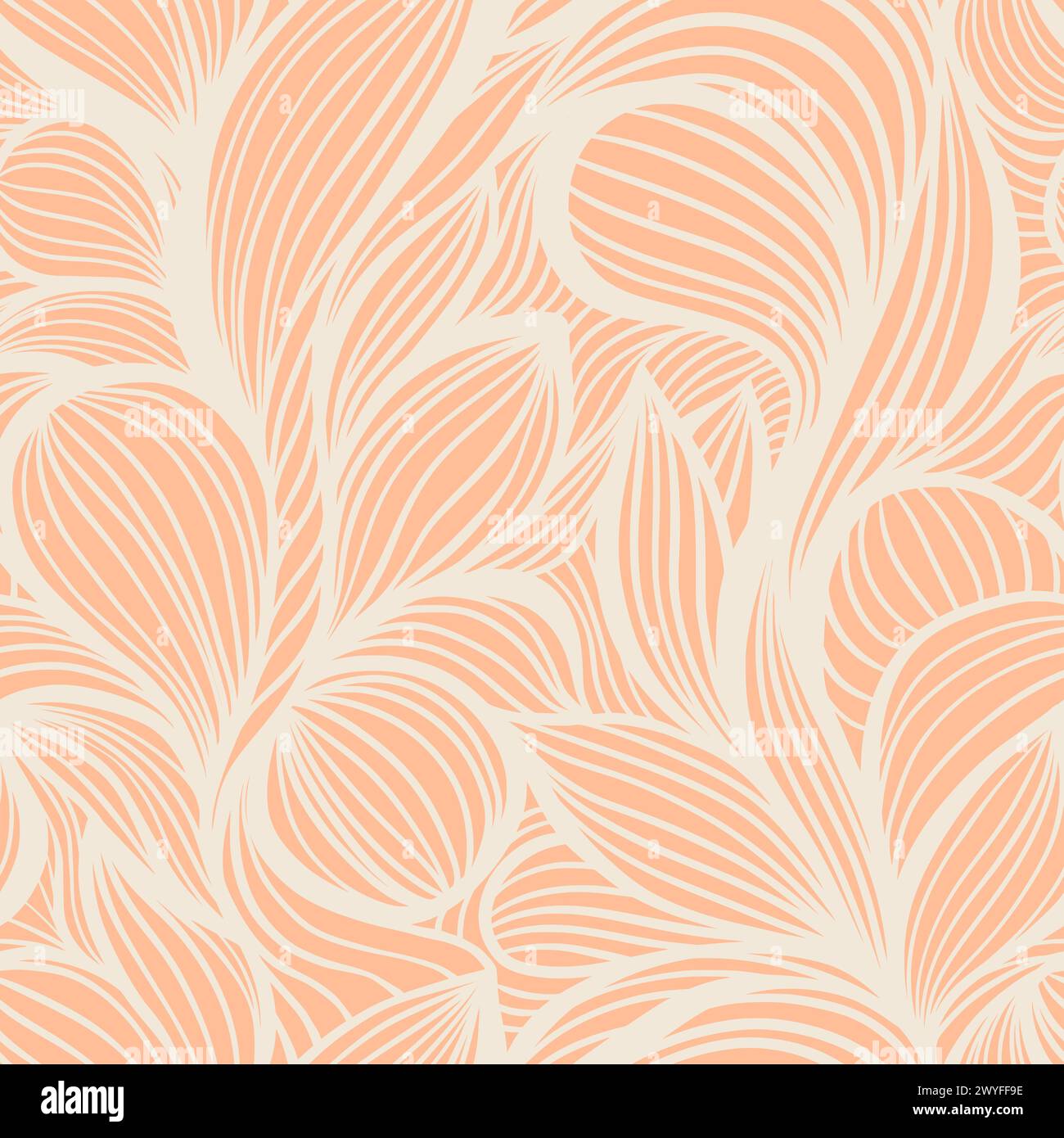 Peach White Line Art Wavy Lines Vector Seamless Pattern for Textile ...